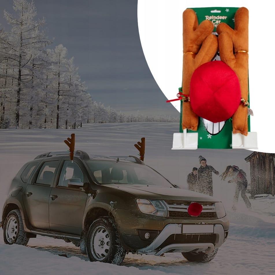 ROGI RENIFERA I CZERWONY NOS NA SAMOCHÓD AUTO ZESTAW DEKORACJA OZDOBA ...